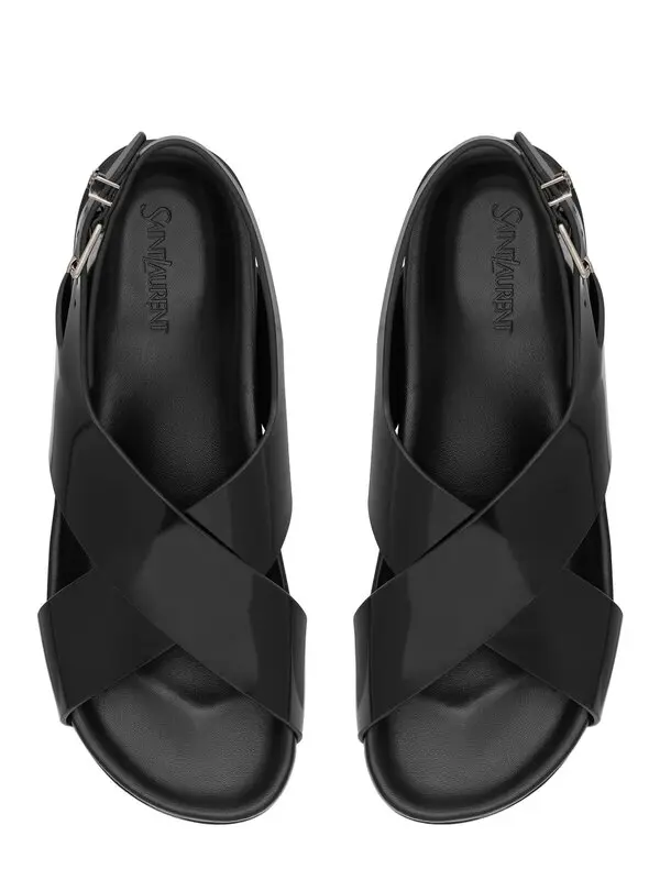 Saint Laurent Glazed Leather Helios Sandals - Black