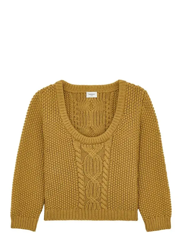 Saint Laurent Wool Knit Scoop Neck Sweater - Ocre