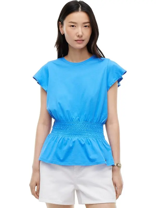 Tommy Hilfiger Flutter Sleeve Shirred T-shirt - Blue Spell