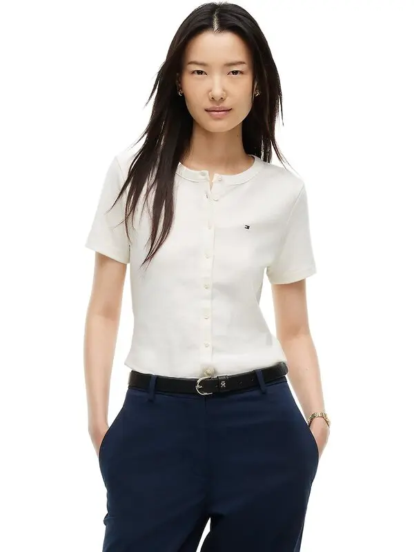 Tommy Hilfiger Button-front T-shirt - Ivory Silk