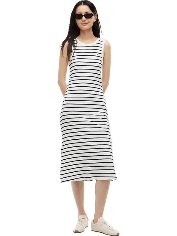 Tommy Hilfiger Striped Rib-knit Tank Dress - Ecru