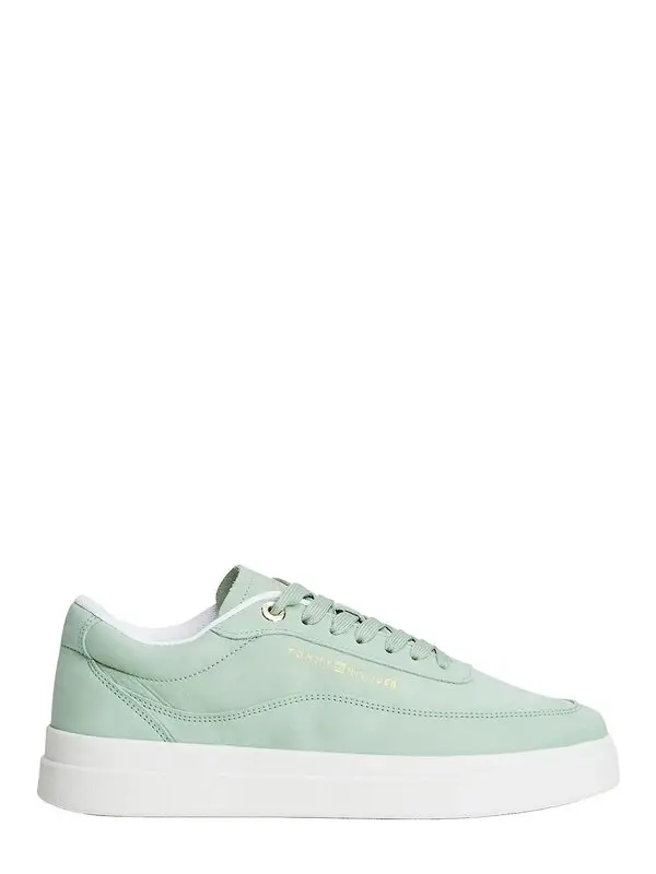 Tommy Hilfiger Nubuck Leather Court Sneakers With Gold Tone Accents - Flora