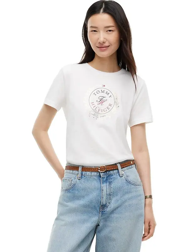 Tommy Hilfiger Foiled Laurel Leaf Logo T-shirt - Ecru