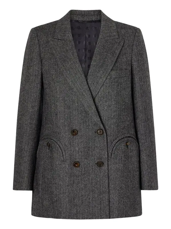 BLAZÉ MILANO Double-breasted Herringbone Wool-blend Blazer - Gray