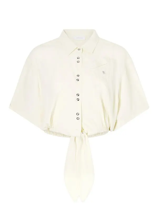 Rabanne Cropped Crepe De Chine Blouse With Logo Embellishment - Yellow