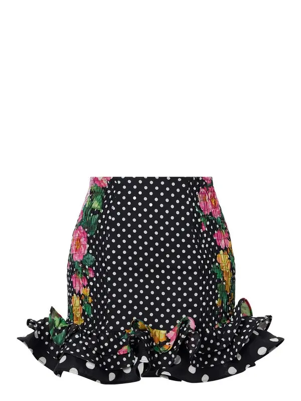 Charo Ruiz Ibiza Alameda Ruffled Floral And Polka-dot Mini Skirt - Black