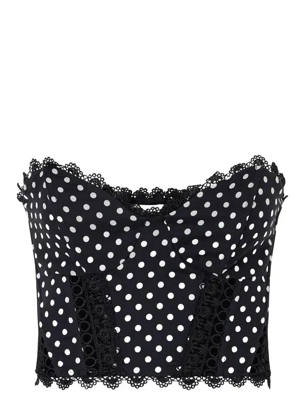 Charo Ruiz Ibiza Fiare Cropped Embroidered Polka-dot Cotton-blend Top - Black