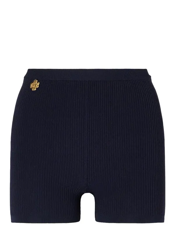 Saint Laurent Ribbed Stretch-jersey Logo Embellished Shorts - Blue