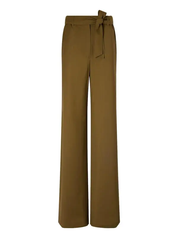 Max Mara Belted Wool Grain De Poudre Wide-leg Pants - Green