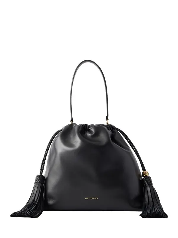 Etro Kalispera Tasseled Leather Shoulder Bag - Black