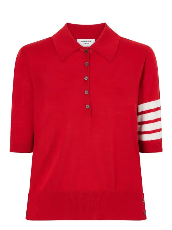 Thom Browne Grosgrain-trimmed Striped Wool Polo Shirt - Red