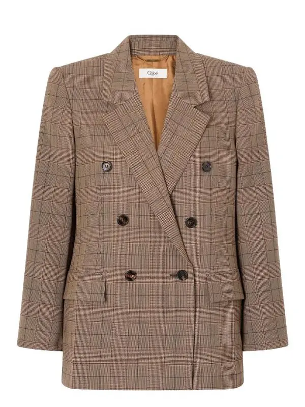 Chloé Double-breasted Checked Wool Blazer - Brown