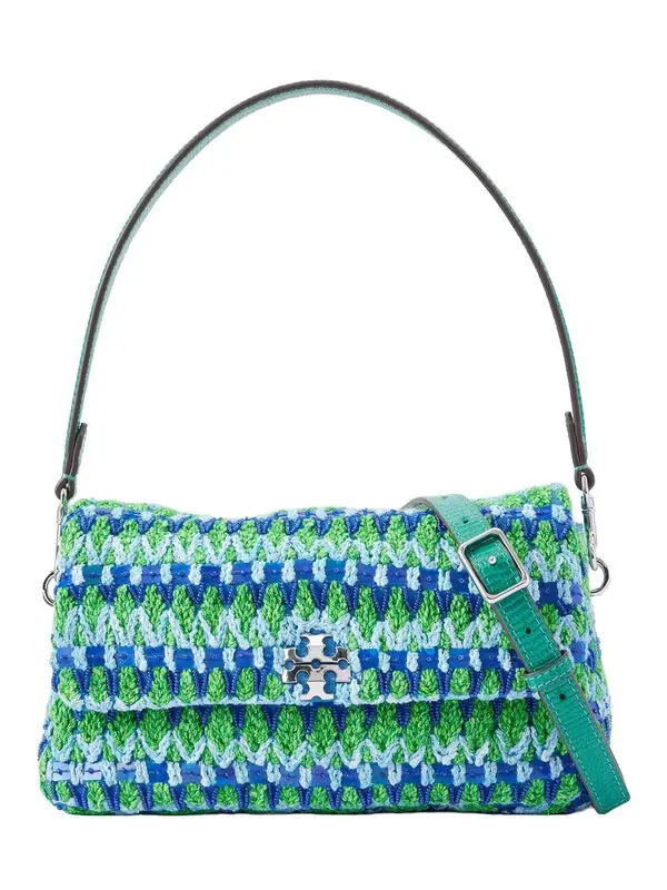 Tory Burch Charlie Embellished Crocheted Shoulder Bag - Blue