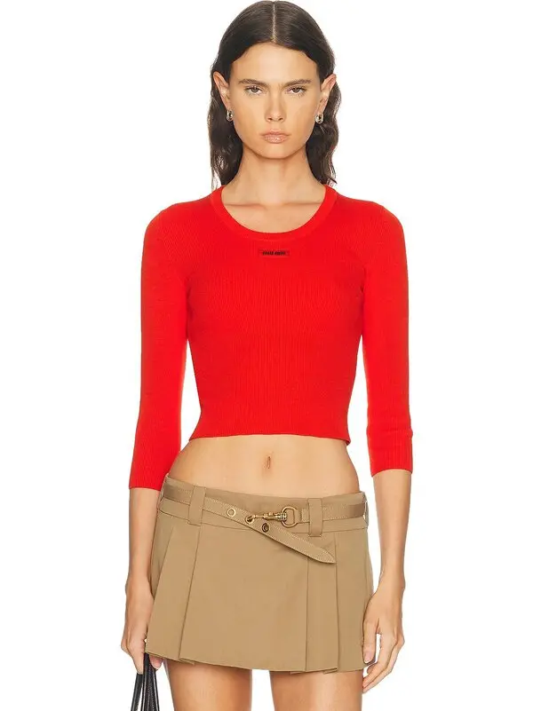 Miu Miu Cotton Ribbed Knit Cropped Top - Arancio