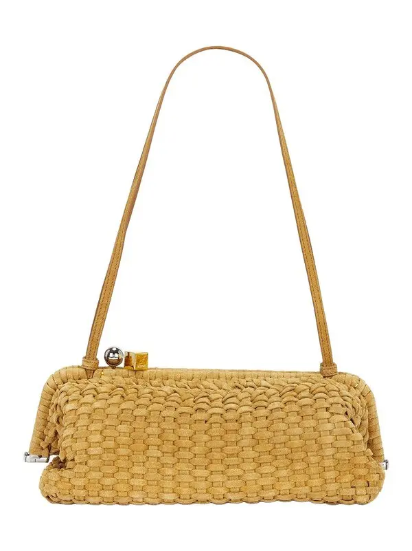 Jacquemus La Grande Pochette Salon Woven Suede Clutch - Camel