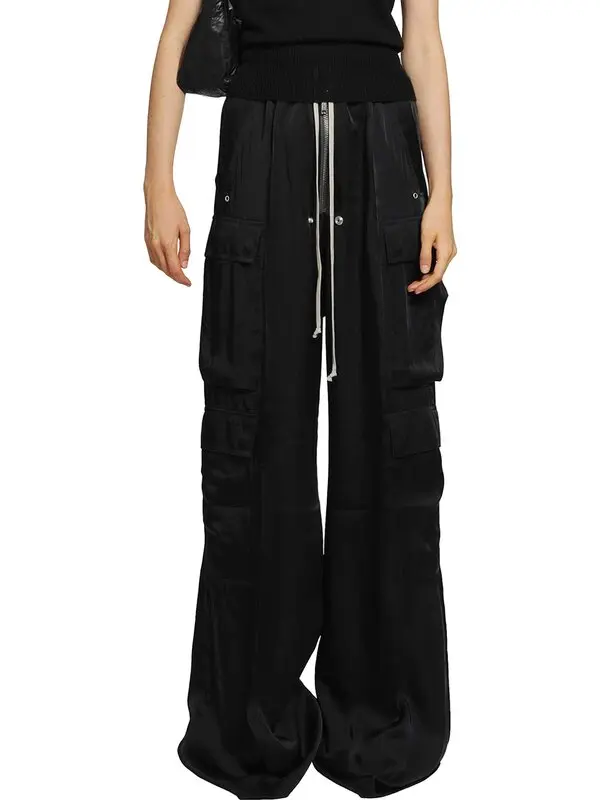 Rick Owens Tower Cargobelas In Washed Charmeuse - Black
