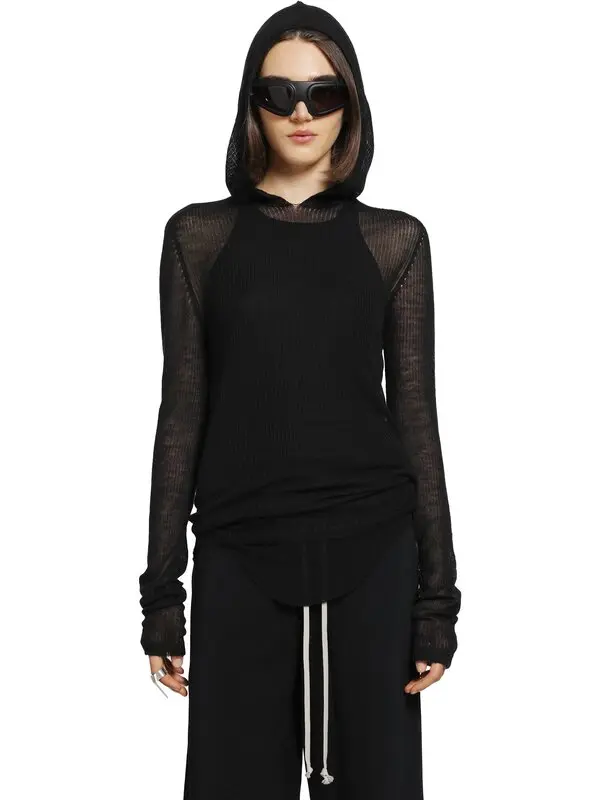 Rick Owens Tower Hooded Long Sleeve T-shirt - Black