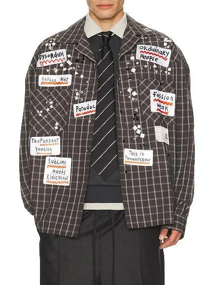 Mihara Yasuhiro Longsleeve Check Shirt With Sticker - Black