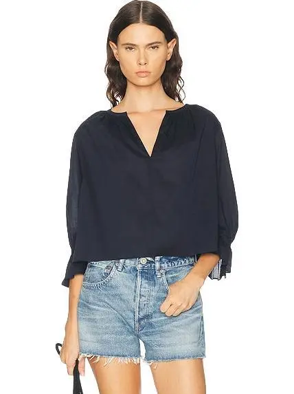 FRAME The Poet Blouse With Ruffle Cuffs - Navy