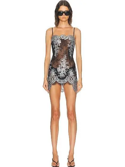 HAELO Metallic Lace Slip Dress - Black