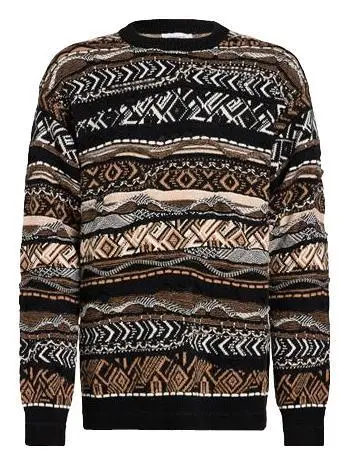 LANEUS Multicolor Patterned Knit Sweater - Black