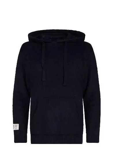 FAMILY FIRST Mohair Wool Blend Hooded Sweater - Navy