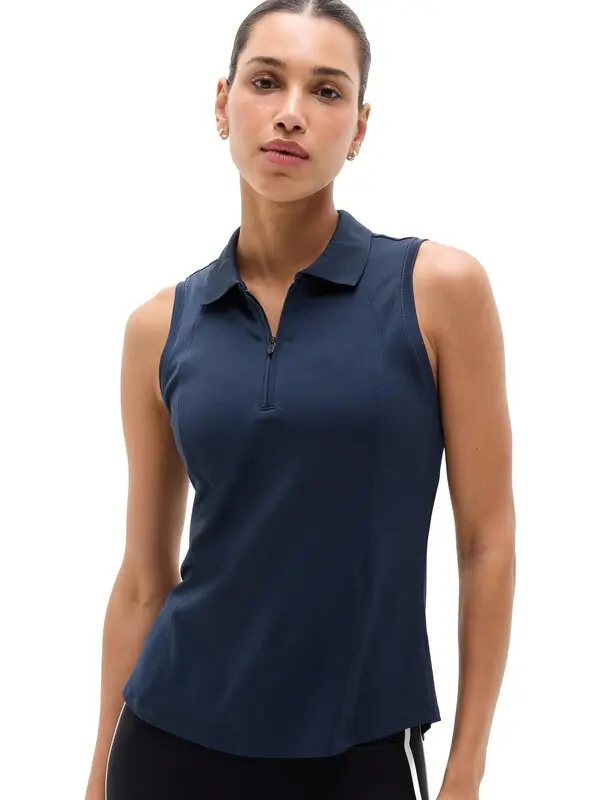 Athleta Sleeveless Polo Tank With Zipper And Collar - Eclipse