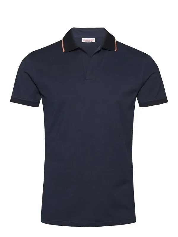 Orlebar Brown Tailored Fit Stripe Tipping Collar Polo Shirt In Night Iris - Blue