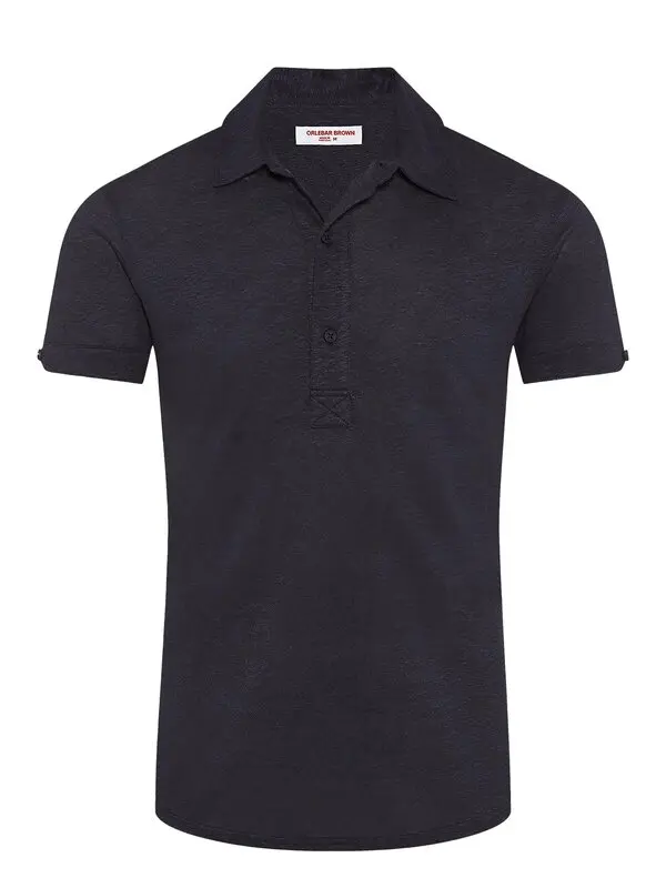 Orlebar Brown Navy Tailored Fit Linen Polo Hirt - Blue