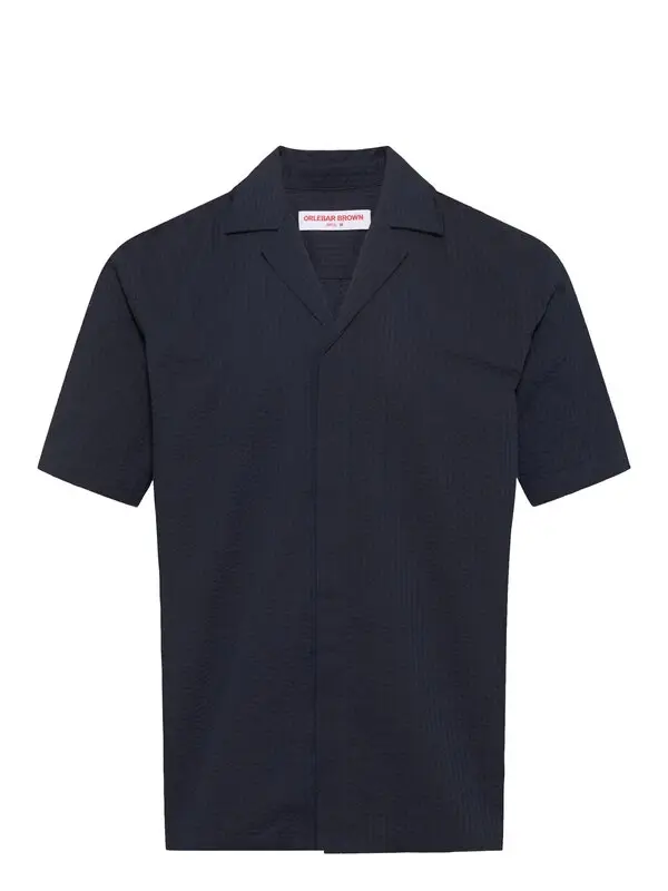 Orlebar Brown Relaxed Fit Short Sleeve Seersucker Resort Shirt In Night Iris - Blue