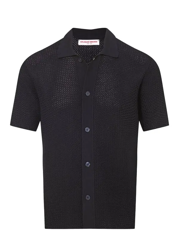 Orlebar Brown Capri Collar Chevron Crochet Shirt - Blue