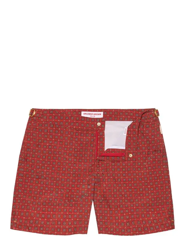 Orlebar Brown Mid-length Swim Shorts With Exclusive Solstice Print In Summer - Red
