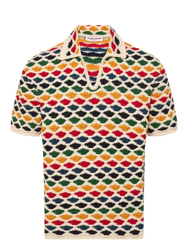 Orlebar Brown Classic Fit Organic Cotton Crochet Polo Shirt In Multi - Multicoloured