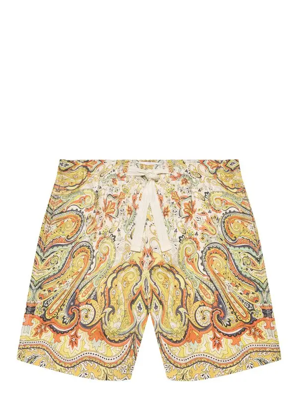 Orlebar Brown Relaxed Fit Linen Shorts With Paisley Print - Multi/vermillion