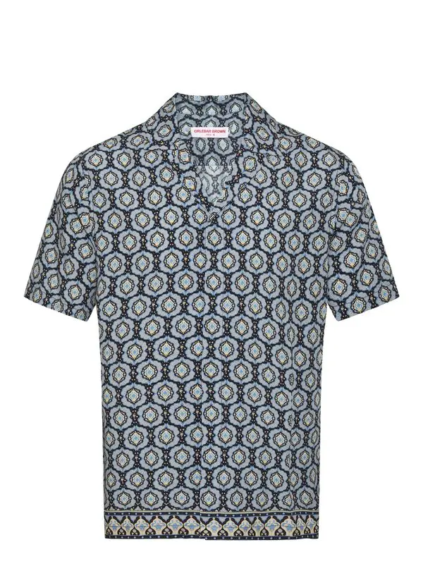 Orlebar Brown Relaxed Fit Silk Passetto Shirt In Night Iris Printed In Italy - Blue