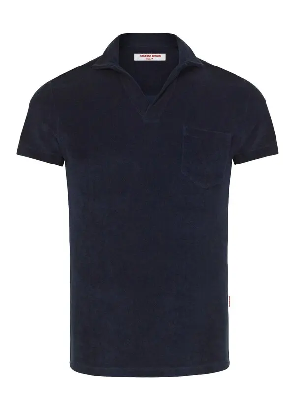 Orlebar Brown Navy Towelling Polo Shirt - Blue
