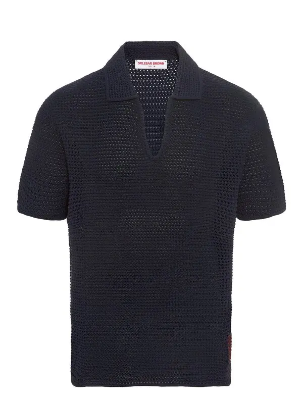 Orlebar Brown Claic Fit Organic Cotton Crochet Polo Hirt In Night Iri - Blue