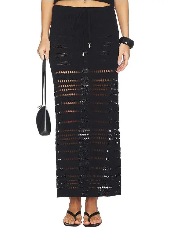 L*Space Open-knit Drawstring Maxi Skirt - Black