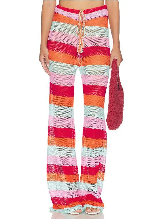 PQ SWIM Bree Boho Crocheted Stripe Flare Pants - Multi