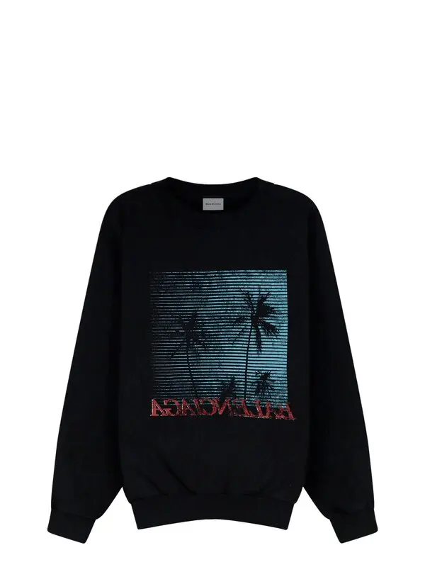 Balenciaga Crewneck Sweatshirt With Graphic Print - Black