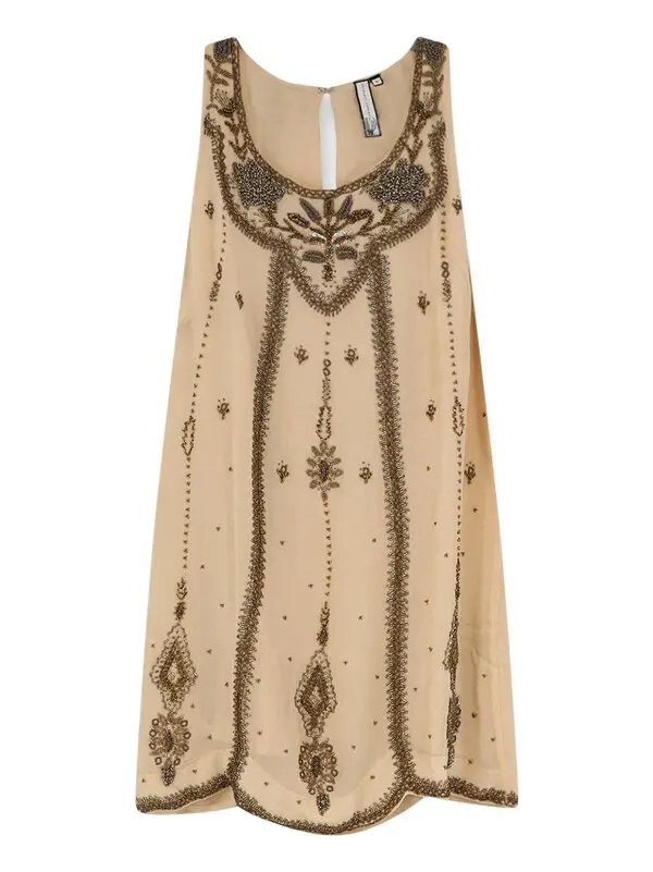 SCARLETT POPPIES Anabel Viscose Dress With Beaded Embroidery - Beige