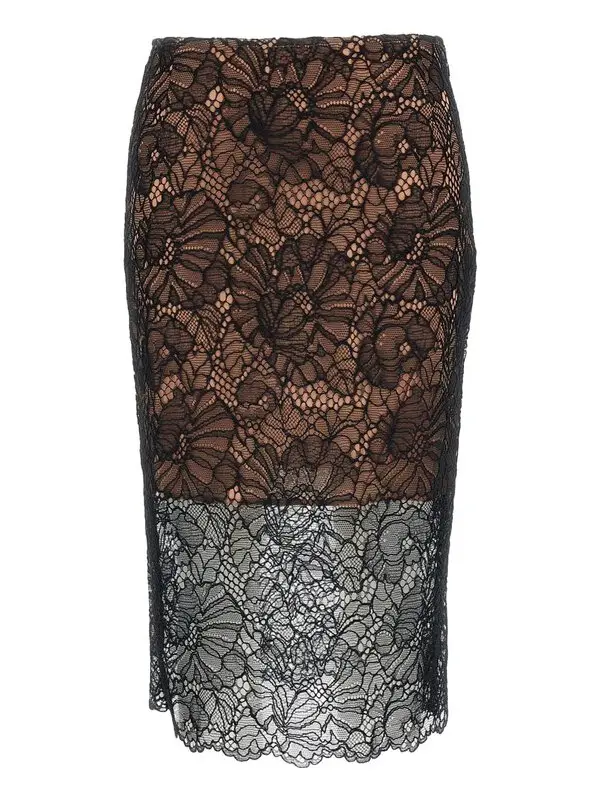 ROTATE BY BIRGER CHRISTENSEN Lace Pencil Midi Skirt - Nero
