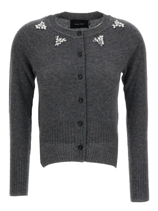 Simone Rocha Short Cardigan With Embroidered Crystals - Grigio