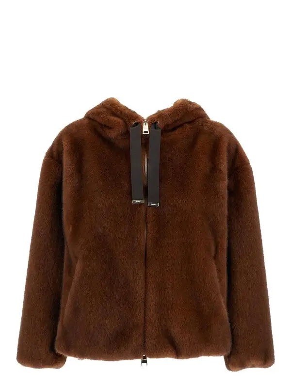 Herno Faux Fur Bomber Jacket With Drawstring Hem - Brown