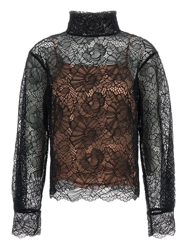 ROTATE BY BIRGER CHRISTENSEN High-neck Lace Blouse - Nero