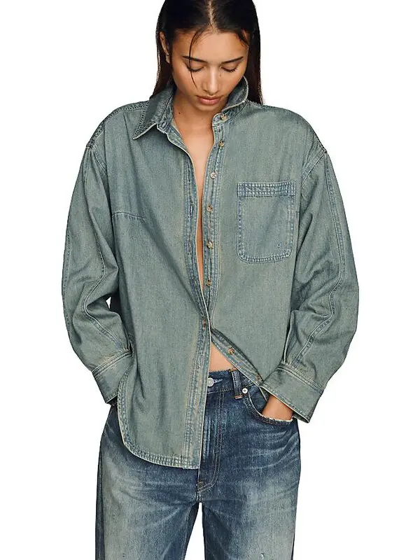 PILCRO 100% Cotton Denim Buttondown Shirt - Antique Wash