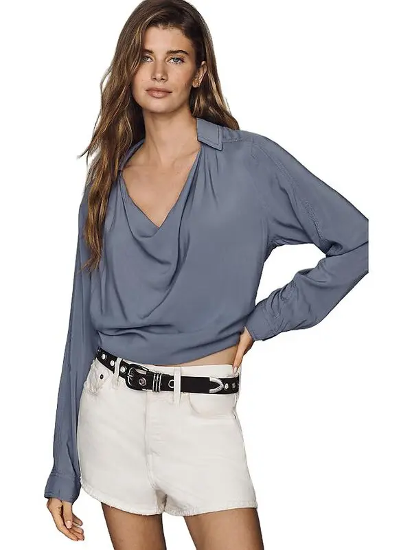 PILCRO Cowl Neck Long Sleeve Blouse - Folkstone Grey