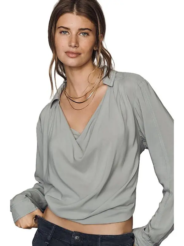 PILCRO Cowl Neck Long Sleeve Blouse - Green