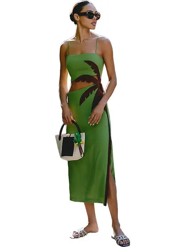 Farm Rio Palm Tree Midi Dress - Green