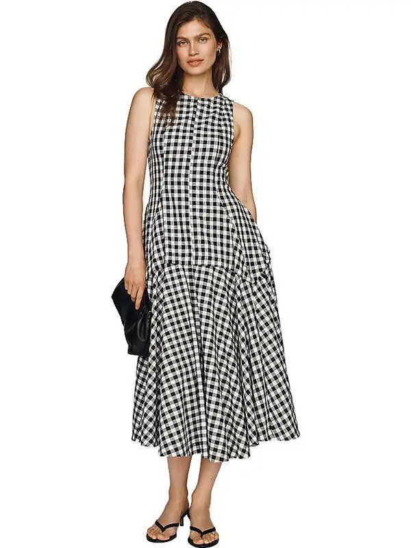A.REN Maelle Drop-waist Midi Dress - Black & White Pattern